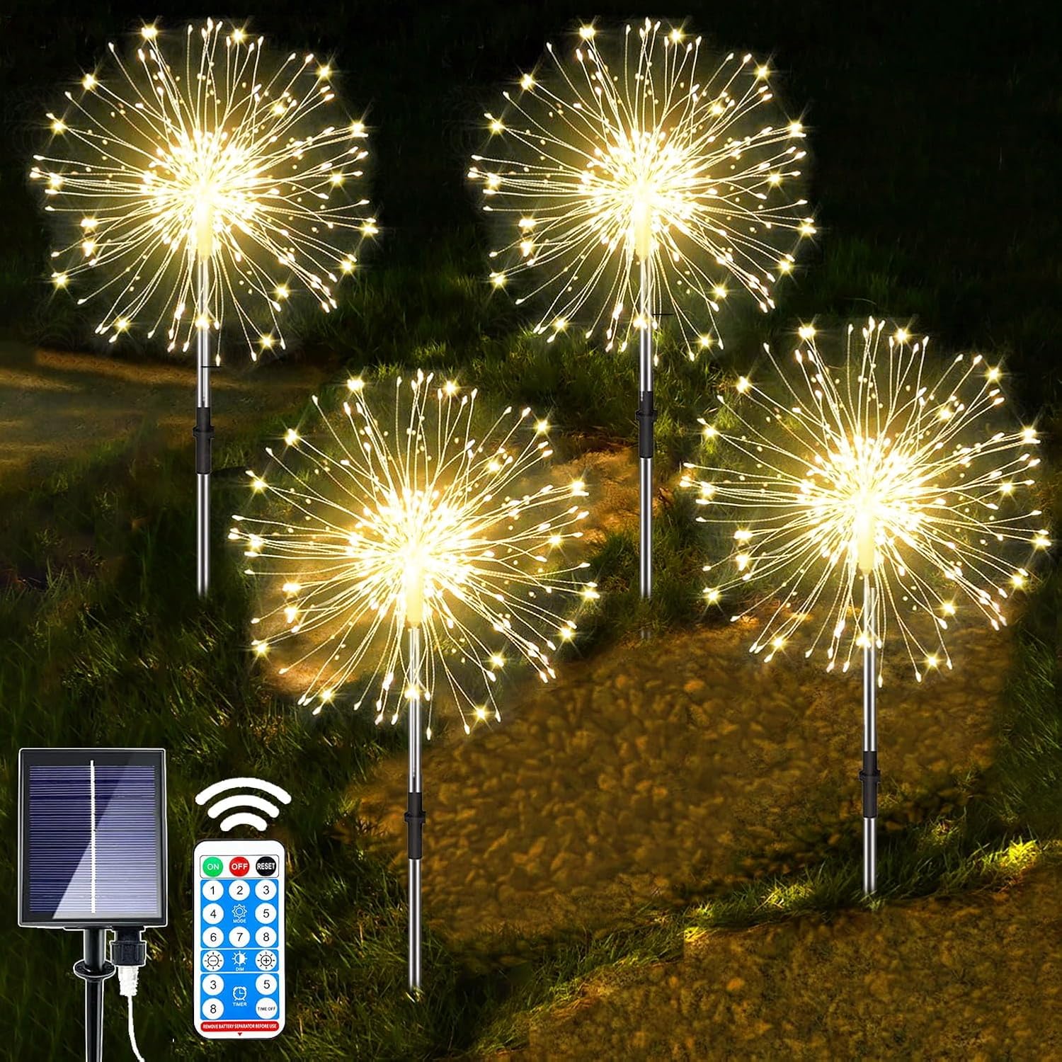 yowin Solar Garden Firework Lights 4 x 120 LED Solar Christmas Decorat ...